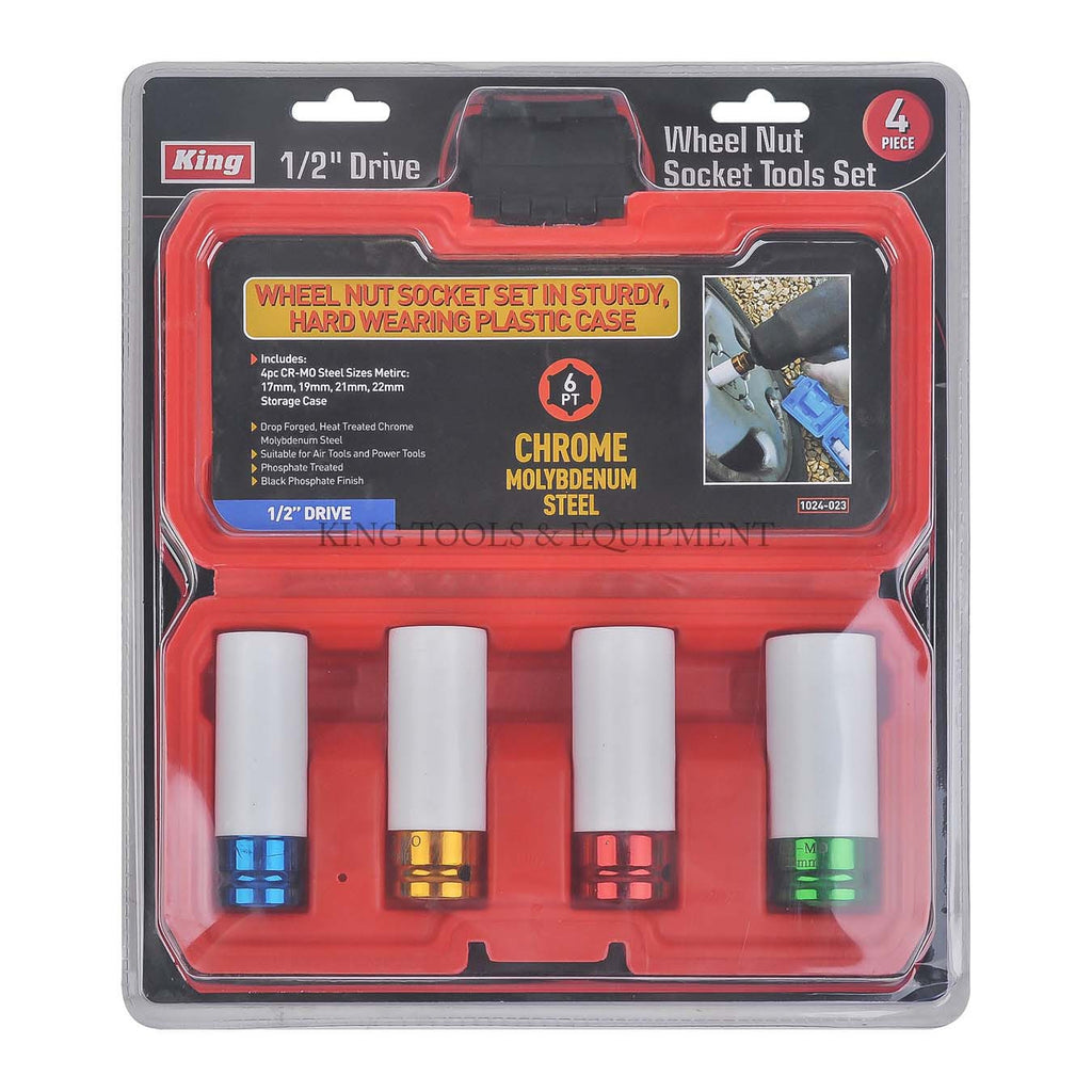 4-pc 1/2" Dr. WHEEL NUT SOCKET SET w/ Case, 6-Point Hex (17mm - 22mm ...