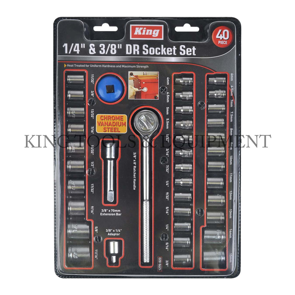 40-pc 1/4" and 3/8" Dr. SOCKET and RATCHET HANDLE SET - 1270-0 – King ...