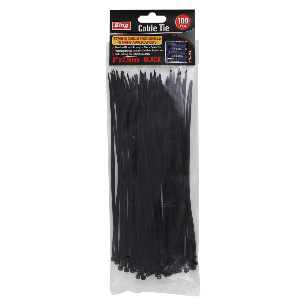 100-PC Cable Tie (8" x 2.5mm) Black - 1276-0 – King Tools & Equipment