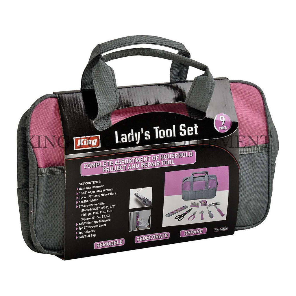 9-pc Complete Assortment LADY'S TOOL KIT w/ Bag - 3110-0 – King Tools ...